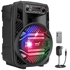 Pyle Portable Bluetooth PA Speaker System - 300W Rechargeable Outdoor Bluetooth Speaker Portable PA System w/ 8” Subwoofer 1” Tweeter, Microphone In, Party Lights, MP3/USB, Radio, Remote -PPHP835B