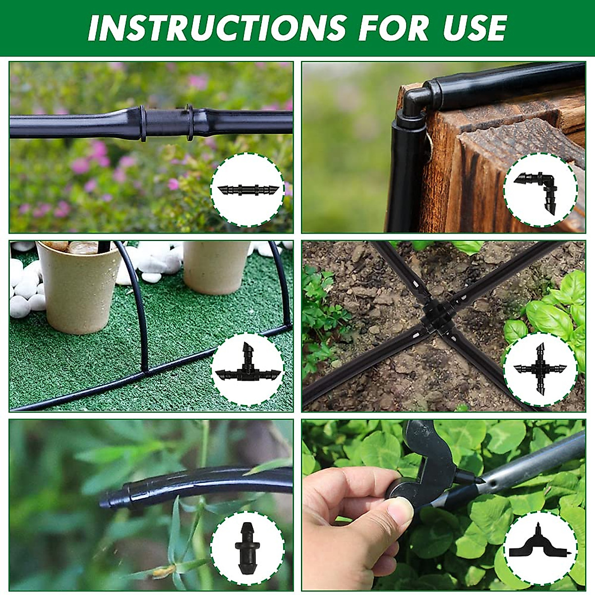 281 Pieces Irrigation Fittings Kit,Drip Irrigation Barbed Connectors for 1/4 Inch Garden Water Hose Connectors,100 Straight Barbs+40 Tees+60 Elbows+ 50 End Plug+ 30 4-Way Coupling+1Punch Tool