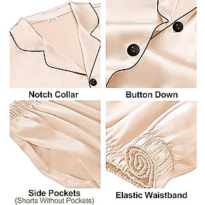 SWOMOG Womens 3 PCS Pajamas Set Silk Satin Long Sleeve Sleepwear Button Down Loungewear Pjs Nightwear Champagne - 3 PCS Small