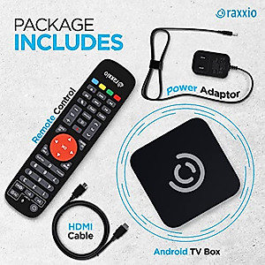 Raxxio Android TV Box - RAX2100 Android 9.0, Ultra HD 4K 75fps, 4 GB RAM, 64 GB ROM, WiFi 2.4G + 5G, USB 3.0, and Bluetooth 4.1 Enabled Smart Android Box with HDMI Cable and Bluetooth Remote Control