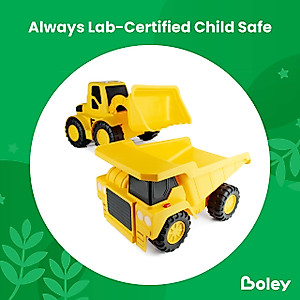 Boley Builders 2 Pack Construction Vehicles - Large Yellow Front Loader and Dump Truck with Lights and Sounds - Kids Construction Toys Set for Toddlers Boys and Girls
