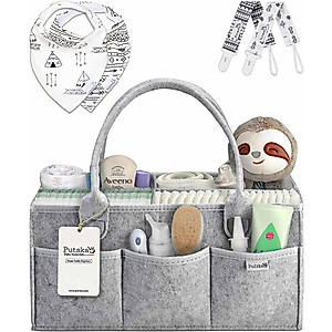 Putska Baby Diaper Caddy Organizer Nursery Basket Set - A Baby basket gift registry for baby shower list. This is a baby must haves essentials. Neutral baby stuff for newborn boy nursery decor or girl