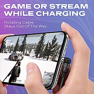 Statik 360 Rotating Magnetic Charging Cable - USB to USB C Cable, Micro-USB, Magnetic iPhone Charger, 3-in-1 Tip Adapters, Magnetic Phone Charger with LED Light, 90 Degree Right Angle, Black, 3FT/1M