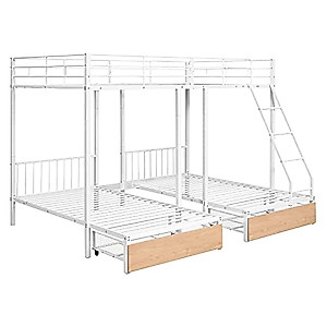Harper & Bright Designs Metal Triple Bunk Beds with Storage, Full Over Twin & Twin Bunk Beds with Drawers,3 Bed Bunk Bunk for Kids, Girls, Boys,Teens, Adults,Can be Separated into 3 Beds, White