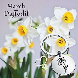 FATOP Birth Flower Jewelry Dainty Birth Flower keychain Birthday Gift Birth Month Jewelry Mother's Day Gift Flower Lover Gift (Mar-daffodil key)