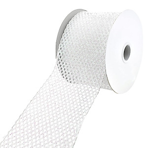 Homeford Christmas Iridescent Glitter Net Wired Ribbon, 2-1/2-Inch, 10-Yard - White