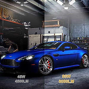 LED Garage Light, 80W Garage Lights Ceiling LED 2Pack, 8000 Lumen Led Shop Light with 3 Adjustable Panels and 6500K Daylight Garage Lighting for Barn,Workshop,Basement Support E26/E27 Screw Socket
