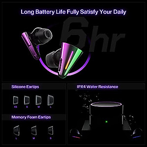 Angry miao CYBERBLADE Wireless Gaming Earbuds, Active Noise Cancelling Bluetooth Earbuds with Microphone, 36ms Low Latency Earphone for PC, PS4, PS5, Switch, iPhone, Android