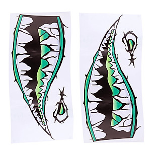 Homyl 2 Pieces Waterproof Shark Teeth Mouth Decals Sticker for Kayak Canoe Fishing Inflatable Boat Surfboard Car Bumper Laptop Window - Green