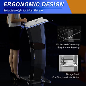 Conference Pulpit Acrylic Transparent Podium Clear Church Lectern Pulpit Office with Light and Remote Control 24x16x43 Inch (Without LED and Remote Control)
