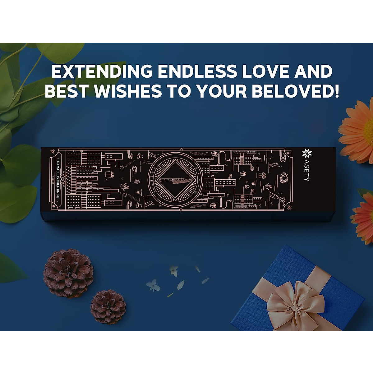 ASETY Men Gifts, Damacus Chef Knife, Gifts for Dad, Birthday Gift from Daughter Son Kids, Full Tang G10 Handle, Christmas, Thanksgiving Best Dad Ever Father Gifts