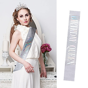 Birthday Crowns for Women, Birthday Sash and Tiaras for Women, Happy Birthday Queen Crown and Tiara, Crowns for Women Silver, Birthday Accessories for Women, Birthday Decorations for Women