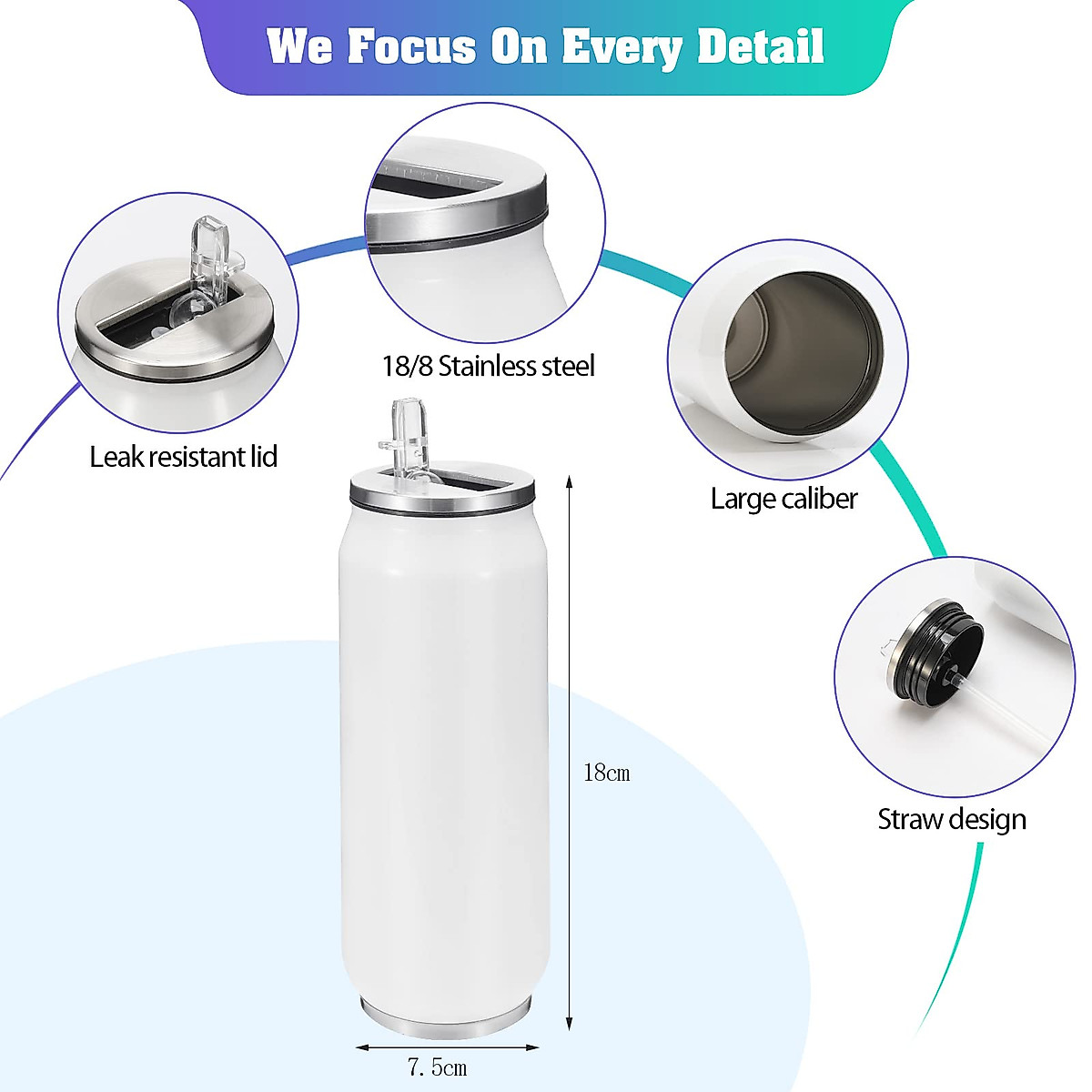 YOUKE OLA 12 Pack Sublimation Blank Can Shaped with Straw Lids 16oz White Double Walled Vacuum Insulated Stainless Steel Water Bottle for Sublimation Print