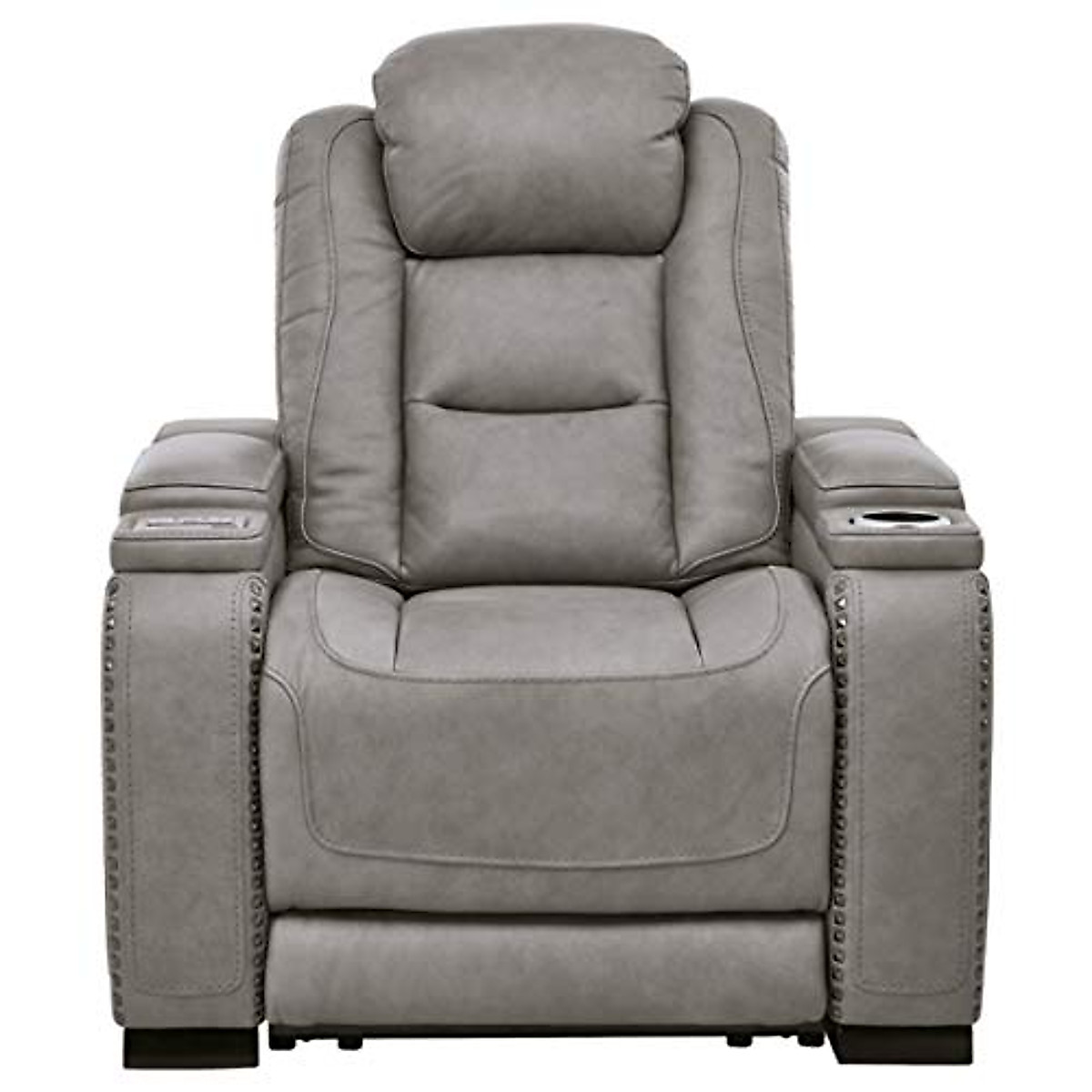 Signature Design by Ashley The Man-Den Leather Power Recliner with Adjustable Headrest & Wireless Charging, Gray