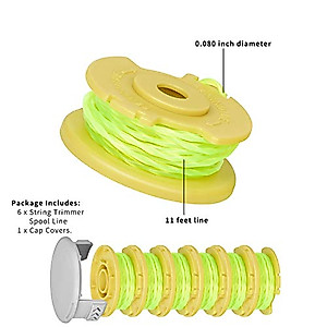 Generep Weed Wacker String Trimmer Twisted Line Replacement for Ryobi 18v, 24v, and 40v Cordless Trimmers, 6 Spool, 1 Cap
