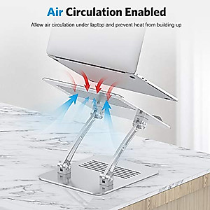 OMOTON Adjustable Laptop Stand, Ergonomic Aluminum Laptop Holder Riser with Cooling Function, Compatible with MacBook Pro/Air, Dell, HP, Lenovo and All Laptops (11-17.3 inch), Silver