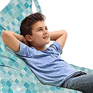 Lunarable Teal Lounger Chair Bag, Tile Shaped Texture Pattern Historical Architecture with Mosaic Style Illustration, High Capacity Storage with Handle Container, Lounger Size, Turquoise