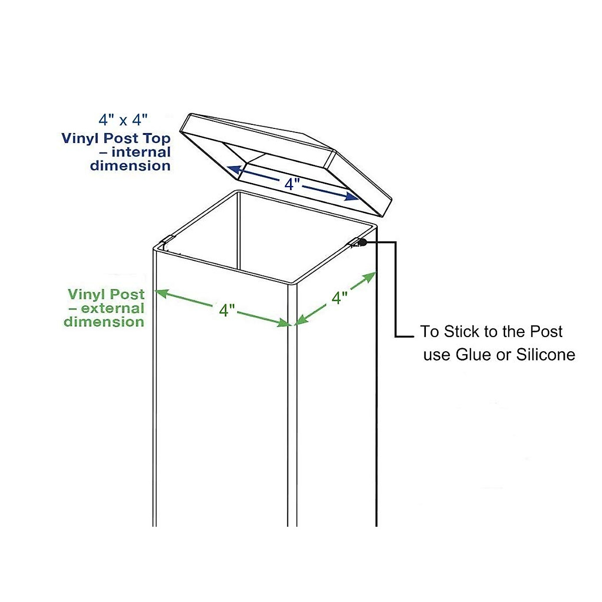 Plastic Post Cap, designed for 4 x 4 in. Elegant White color, 8 pcs. for The Wood 4"x4" Post You Must use The 3.5"x3.5" Cap.Extreme Weather Resistant, Made in USA. ONLY Delivery from USA.