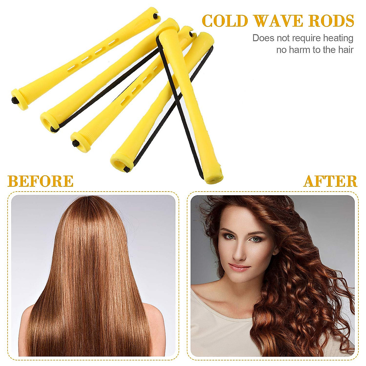 48 Pieces Plastic Curlers with Steel Pintail and Rat Tail Combs for Cold Wave Perming and Hairdressing Styling (Yellow and Orange, 0.28 Inch/ 0.7 cm)