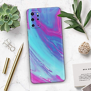 DesignSkinz Marbleized Pink Ocean Blue v32 Protective Vinyl Decal Wrap Skin Cover Compatible with The Samsung Galaxy S20 (Screen Trim & Back Glass Skin)