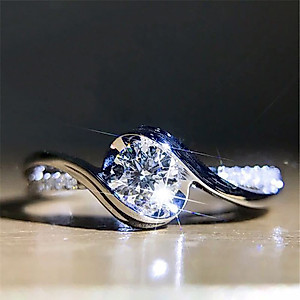 Fashion Simulated Diamond Ring Set for Women Inlaid Zircon Engagement Ring Bride Wedding Band (Silver, 8)