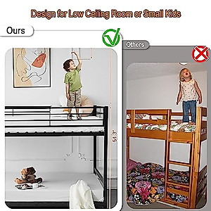 VINGLI Full Over Full Bunk Bed, Low Bunk Bed for Kids Floor Bed Full Size Bunk Bed for Adults,Heavy Duty Metal Slat, No Box Spring Needed, Black
