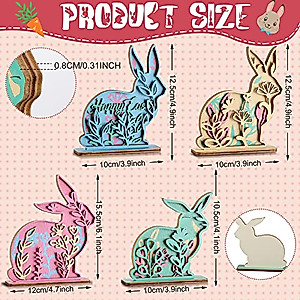 4 Pcs Easter Table Decor Bunny Wooden Signs Spring Rabbit Wood Tabletop Decorations Easter Tiered Tray Decor Bunny Freestanding Centerpiece Reversible Double Printed Bunny Table Decor with Jute Rope