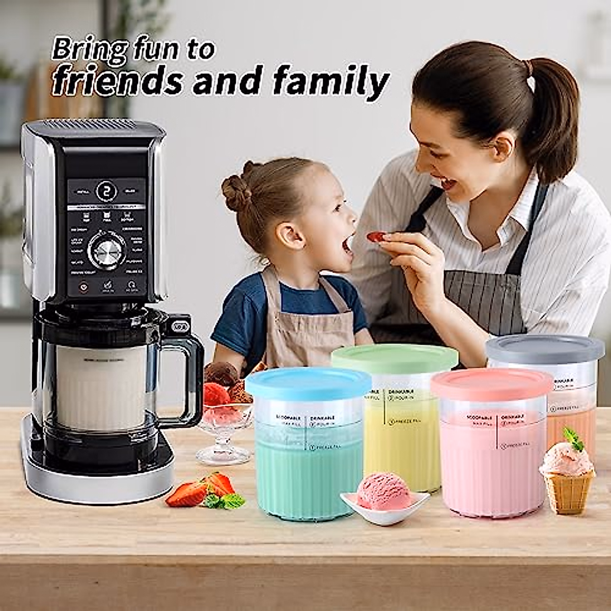 4 Pack Ice Cream Pints and Lids Compatible with Ninja NC501 Series Creami Ice Cream Makers,BPA-Free,Dishwasher Safe,Color Lids