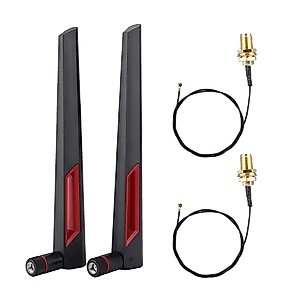 Bewinner 2PCS M.2/NGFF Network Card Connect Cable+28DBi Network Antenna, LAN and Router Adapte, Compatible for Intel 9260NGW/7265AC/9650AC/BCM94360