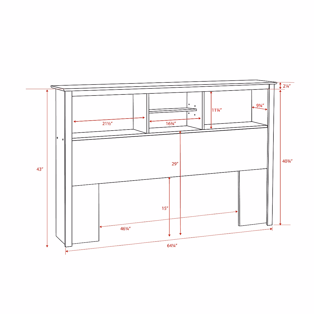 Prepac Stylish Full/Queen Headboard with 3 Compartments, Deep Bookcase Style Headboard for Full/Queen Size Beds 11" D x 65.75" W x 43" H, Espresso, ESH-6643