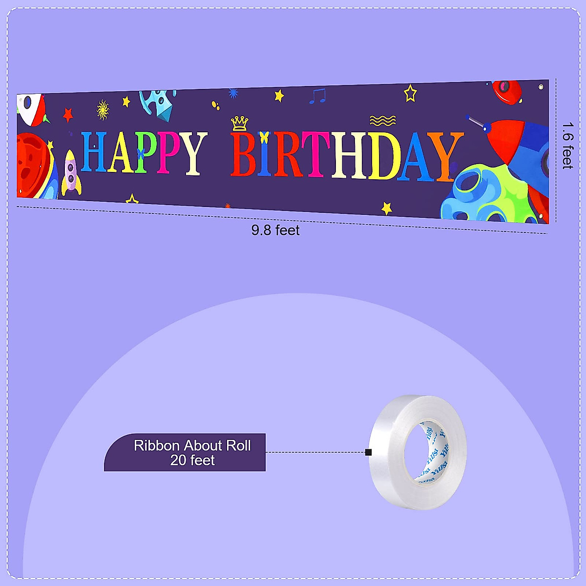 Space Happy Birthday Banner,happy birthday outdoor banner,Space Theme Banner,Outer Space Birthday Party Supplies Happy Birthday Yard Sign Backdrop Background for Indoor Outdoor Decorations 9.8x1.6ft