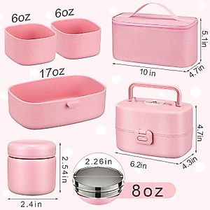 Bento Lunch Box with 8oz Soup Thermo for Kids Leak-Proof Food Containers 3 Compartments with Lunch Bag and Insulated Hot Food Jar for School Outdoors Office