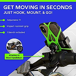 Mongoora Bike & Motorcycle Phone Mount - GPS Cell Phone Holder for Bicycle Handlebar - Easy to Install Bike Accessories Fits iPhone, Galaxy, Android - Stocking Stuffers - 3 Bands (Black, Red, Green)