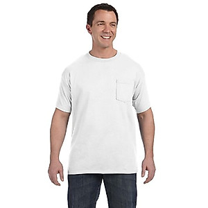 Hanes TAGLESS 6.1 Short Sleeve Tee with Pocket, L-White