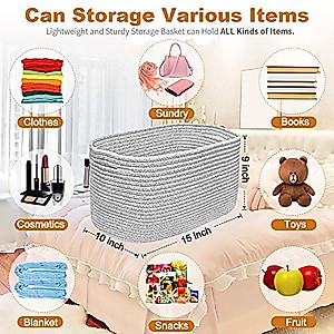 Desihum 3 Pack Cotton Rope Basket for Organizing, Woven Storage Basket with Handle, Decorative Baby Nursery Blanket Baskets Living Room Bin for Kids Clothes, Toys, Books, Fruit, Towel, 15×10 × 9 inch