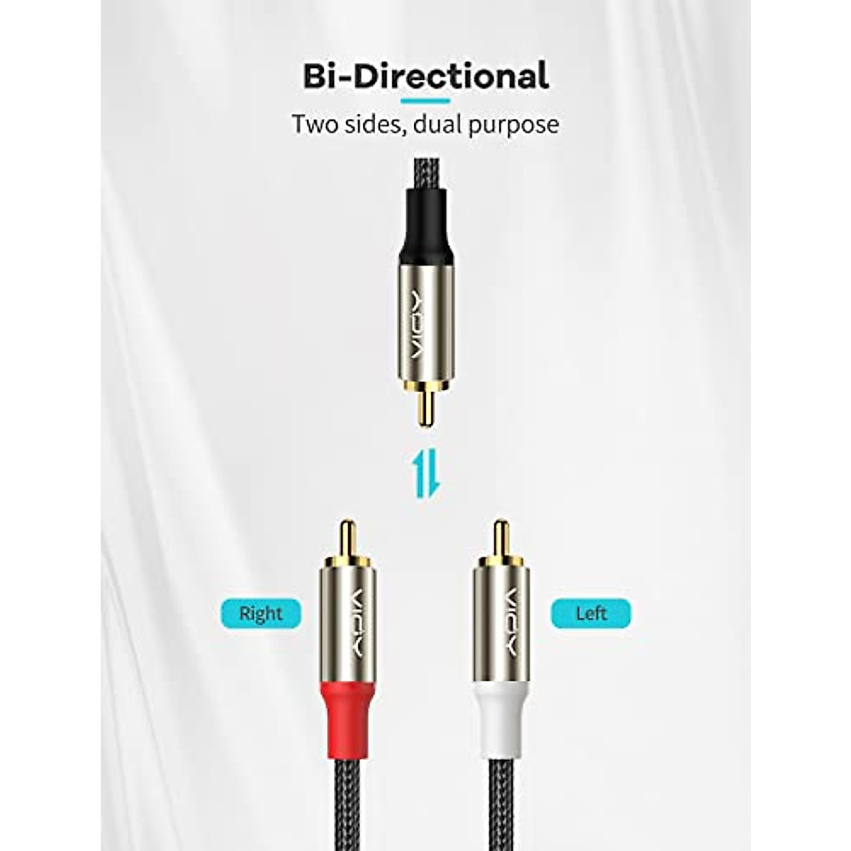 VIOY RCA Splitter Cable (6,5FT/2M), RCA Male to 2 RCA Male Bi-Directional RCA Y Splitter Extension for Subwoofer, Home Theater, AV Receiver, Amplifier, Nylon Braided | Gold Plated Connectors