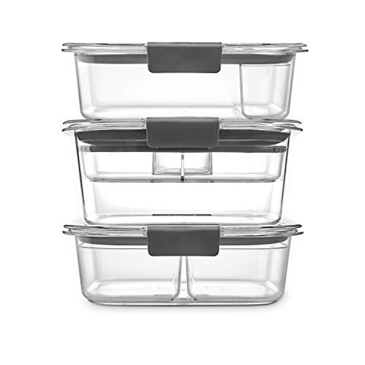 Rubbermaid Leak-Proof Brilliance Food Storage Set, 5-Pack, Clear & Leak-Proof Brilliance Food Storage 12-Piece Plastic Containers with Lids | Bento Box Style Sandwich and Salad Lunch Kit, Clear