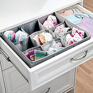 mDesign Soft Fabric 9 Section Dresser Drawer and Closet Storage Organizer for Child/Kids Room, Nursery, Playroom - Divided Large Organizer Bin - Textured Print with Solid Trim, 2 Pack - Gray