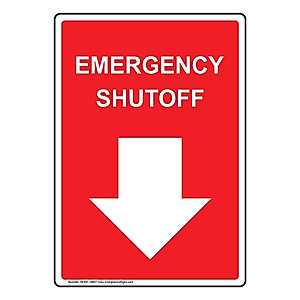 ComplianceSigns.com Vertical Emergency Shutoff [with Down Arrow] Sign, 14x10 in. Glow-in-Dark Aluminum for Emergency Response