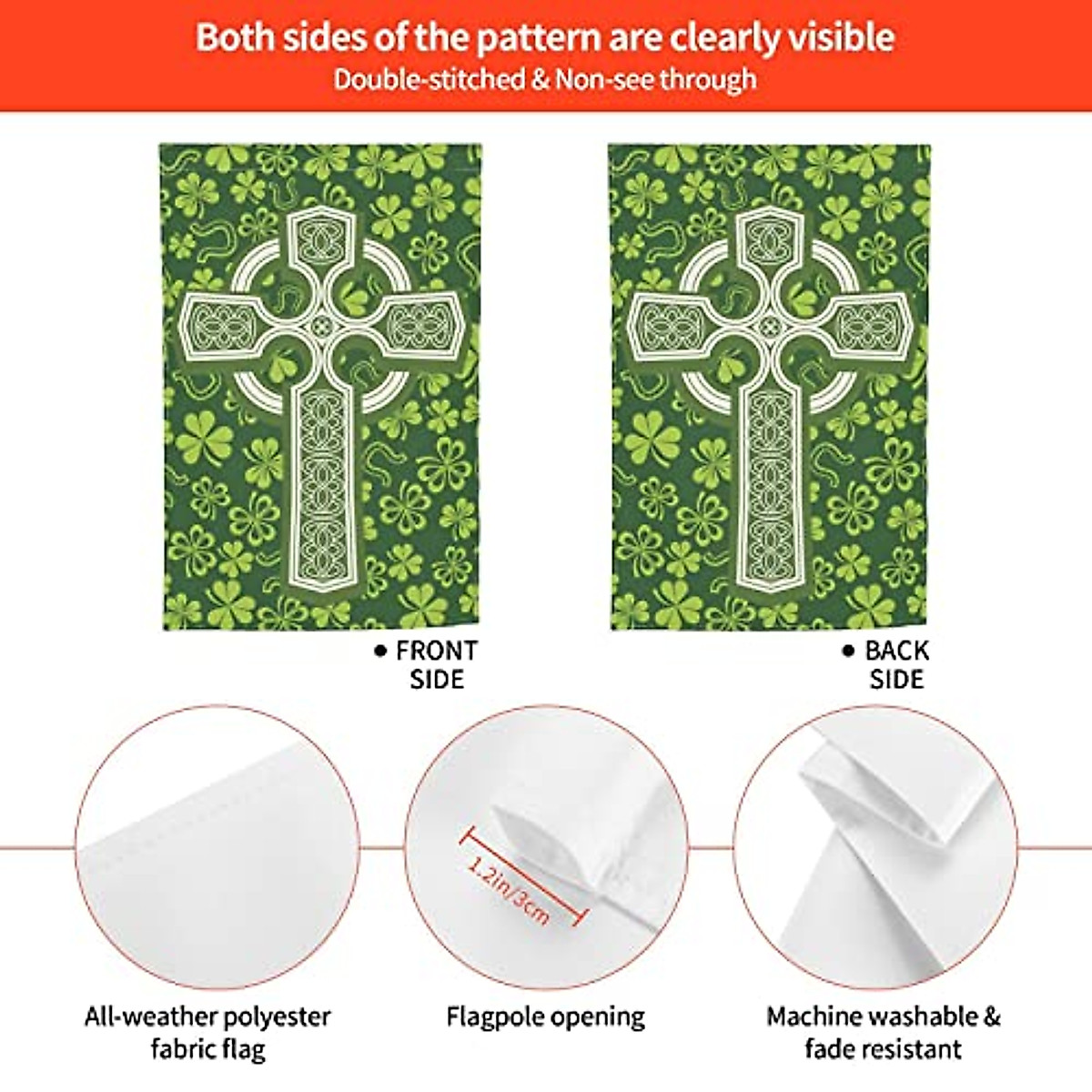 Celtic Cross Happy St. Patrick's Day Garden Flag 12 x 18 Inches Double Sided Banner Funny Yard Flags for Room Rustic Farmland Lawn House Festival Birthday Anniversary
