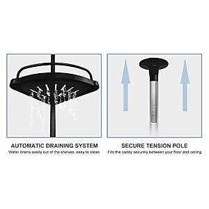 HAA Strong Shower Storage Caddy,SturdyTension Corner Pole Caddy,Commercial Grade Rustproof Bathroom Bathtub Adjustable Corner Rack (Black)