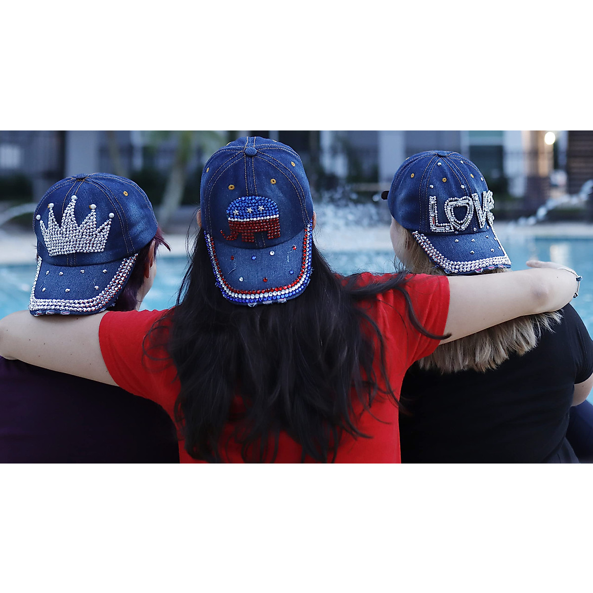 Popfizzy Bling Crown Baseball Cap for Women Rhinestone Hat, Bedazzled Baseball Caps, Distressed Hat, Fancy Bejeweled Hats, Sparkle Studded Denim Ball Caps (Crown)