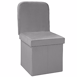 B FSOBEIIALEO Velvet Storage Ottoman with Seat Back, Folding Chair for Living Room, Room Organizer Storage Cubes, Toy Chest Storage Box (Grey, Medium)