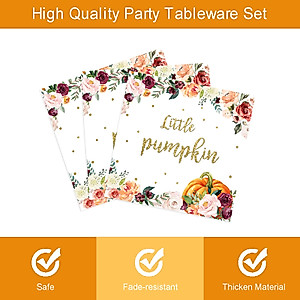 96pcs Little Pumpkin Girl Party Decorations Fall Autumn Floral Baby Shower Happy 1st Birthday Party Tableware Set 24 Guests Thanksgiving Dinner Dessert Plates and Napkins Party Supplies