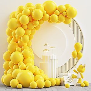 NISOCY Yellow Latex Balloon Arch Kit, 102PCS 18In 12In 10In 5In Yellow Balloons Arch Garland for Birthday, Baby Shower, Wedding, Sunflower, Honeybee Lemon,Yellow Theme Decoration with 33ft Ribbon