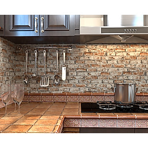 Brick Wallpaper Peel and Stick Wallpaper Brick Contact Paper for Walls Red 3D Brick Wallpaper Kitchen Wallpaper Faux Brick Self-Adhesive Removable Wallpaper for Bedroom Accent Wall Décor 17.3“×78.7”