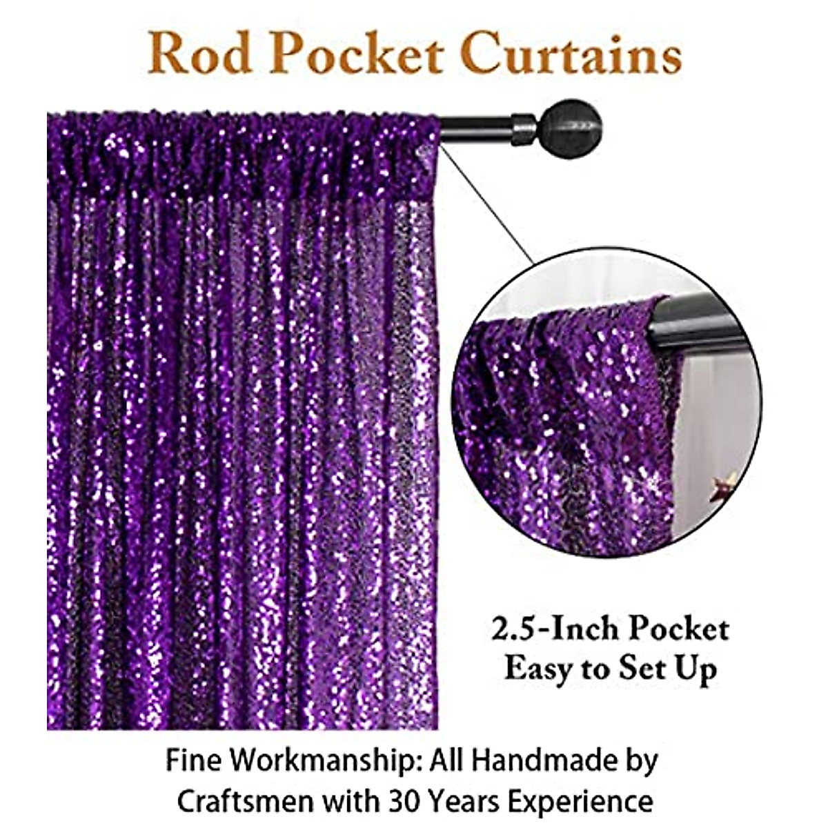 Sequin Curtains 2 Panels Purple 2FTx8FT Sequin Photo Backdrop Royal Purple Sequin Backdrop Curtain Pack of 2-1011E