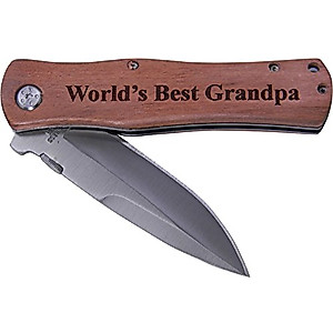 World's Best Grandpa Folding Pocket Knife - Great Gift for Father's Day, Birthday, or Christmas Gift for Dad, Grandpa, Grandfather, Papa (Wood Handle)