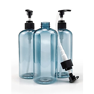 Empty Plastic Bottles with Pump Dispenser Blue Soap Dispenser Bottles, Refillable Travel Containers for Hand sanitizer Shampoo Lotion, etc. - No BPA/Paraben, 500ml/16.9oz(3Pack)