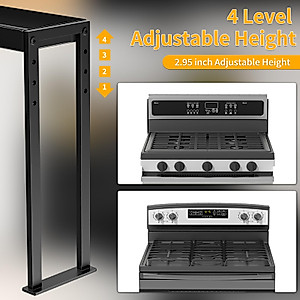 ZDDLOINP Spice Rack Shelf for Kitchen Stove, Adjustable 27 to 33 Inch Spice Rack Organizer Shelf, 4 Level Adjustable Height Spice Rack for Kitchen, Over the Stove Spice Shelf for Countertop, Black